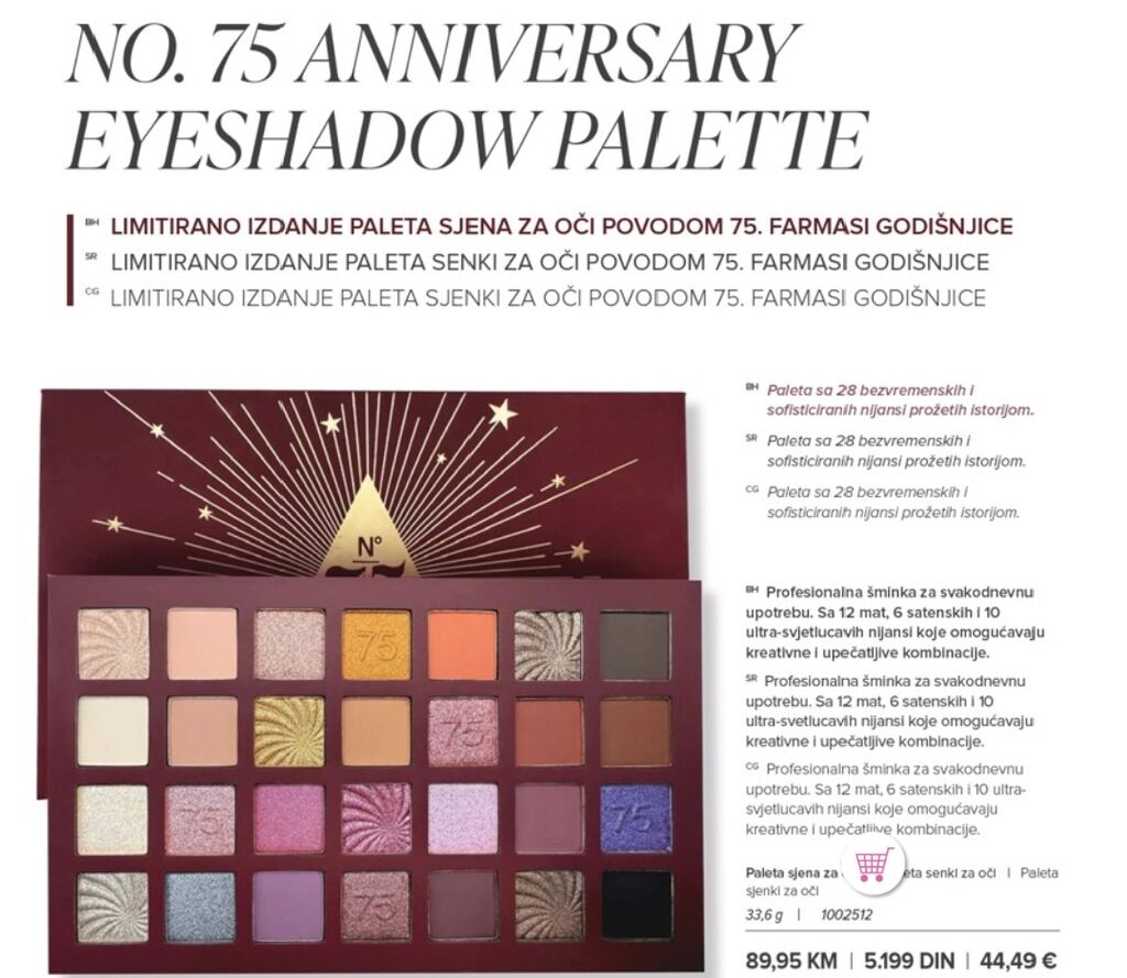 NO. 75 ANNIVERSARY EYESHADOW PALETTE – limitirano izdanje palete senki