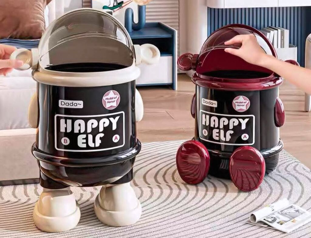 "Happy Elf" (Srećni Vilenjak) kanta za smeće u krem-crnoj boji