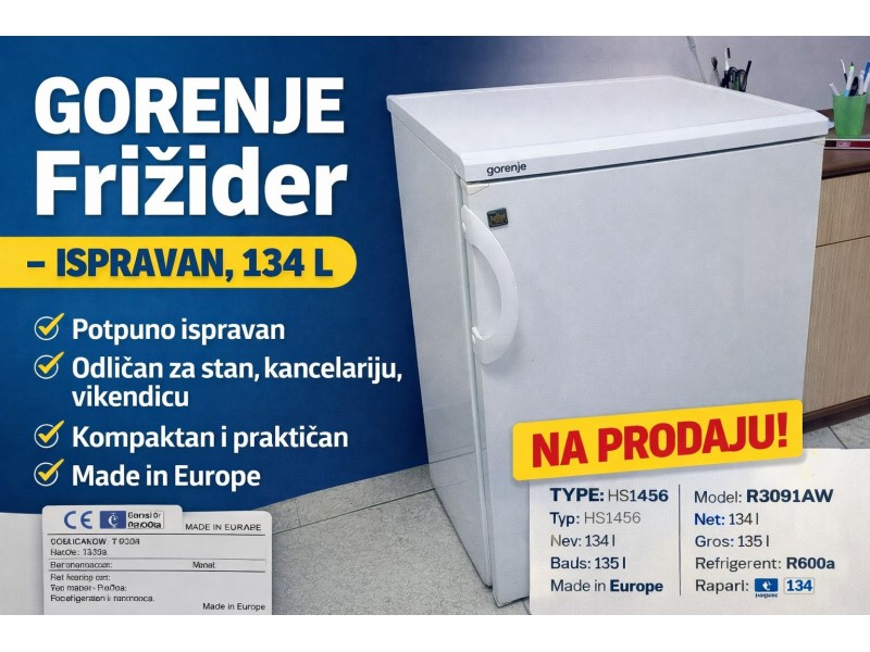 GORENJE frižider – kompaktan, ispravan, Made in Europe!