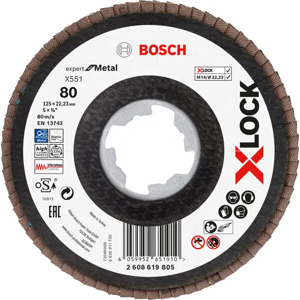 Bosch X-Lock Flap disk X551 2608619805, P80, 125 mm, Ugaoni