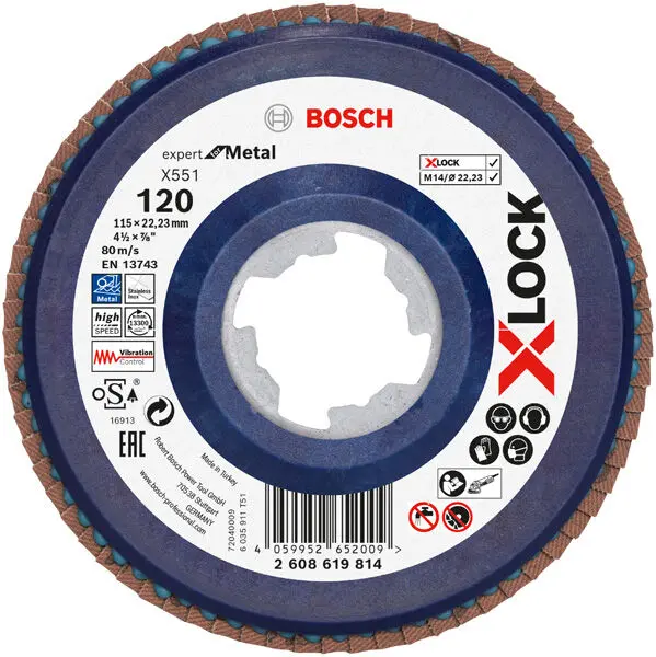 Bosch X-Lock Flap disk X551 2608619814, P120, 115 mm, Ravni