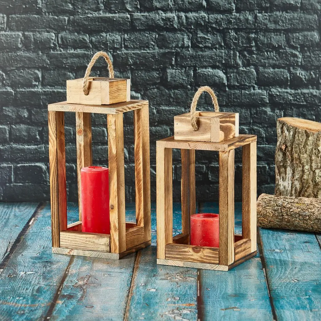 Aberto Design Set svećnjaka Double Lantern, Drveni, 30x25 cm