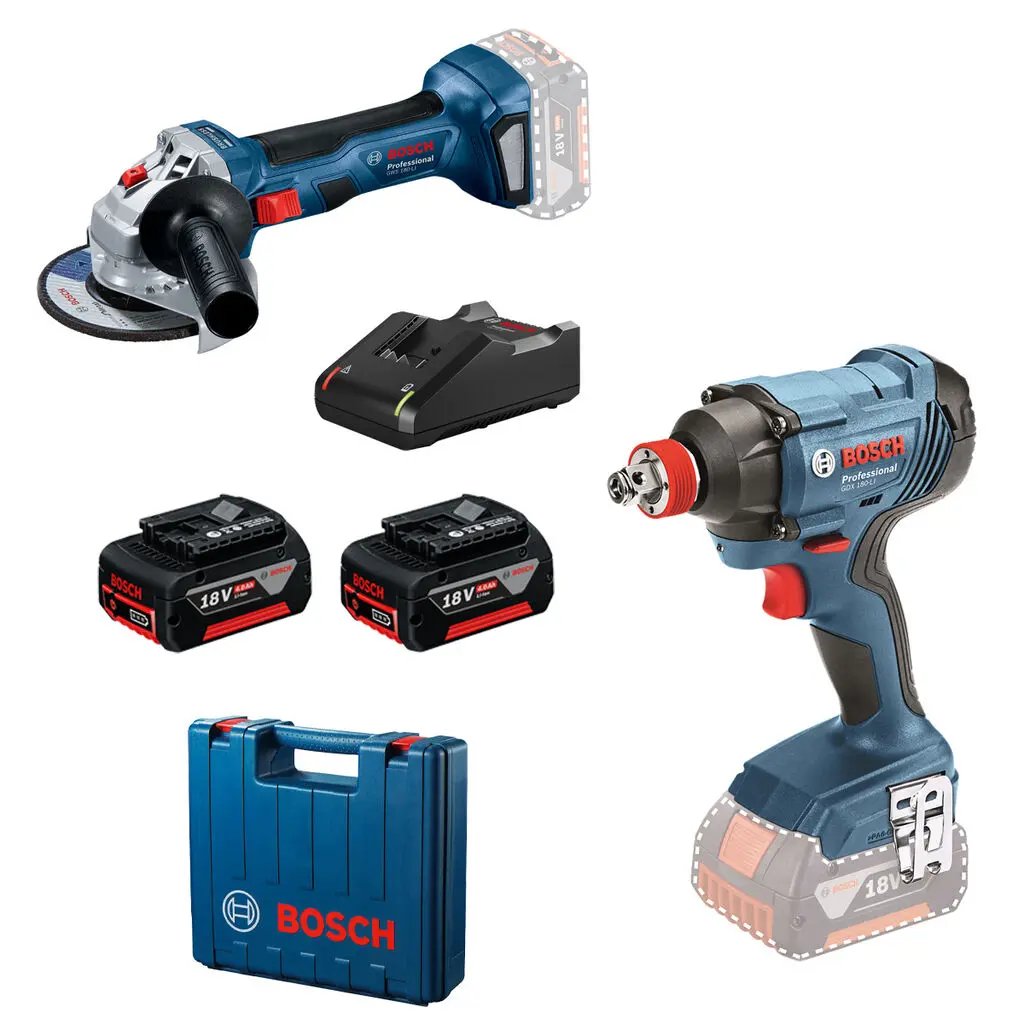 Bosch Akumulatorski set: Udarni odvijač GDX 180-Li, Ugaona brusilica GWS 180-Li, 18V, 2x 4.0 Ah, Kofer 0615990N1U