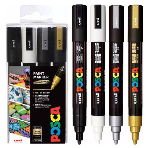 Posca Set Markera PC-5M 4/1 Crni.Beli,Srebrni,Zlatni