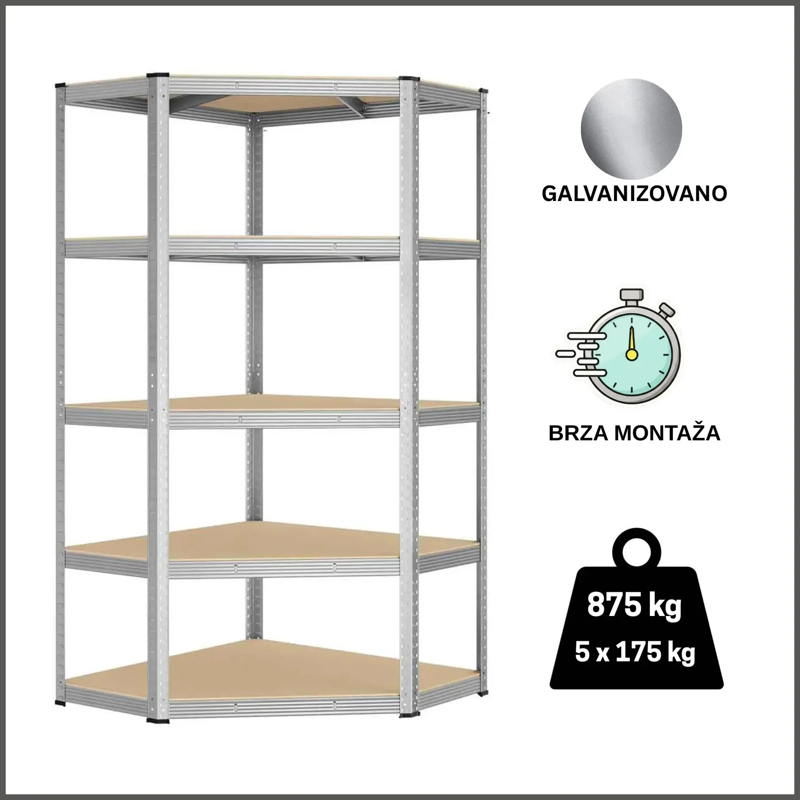 ePRO Metalna montažna ugaona polica Standard, 180x90x40 cm, 875kg, (5x175kg)