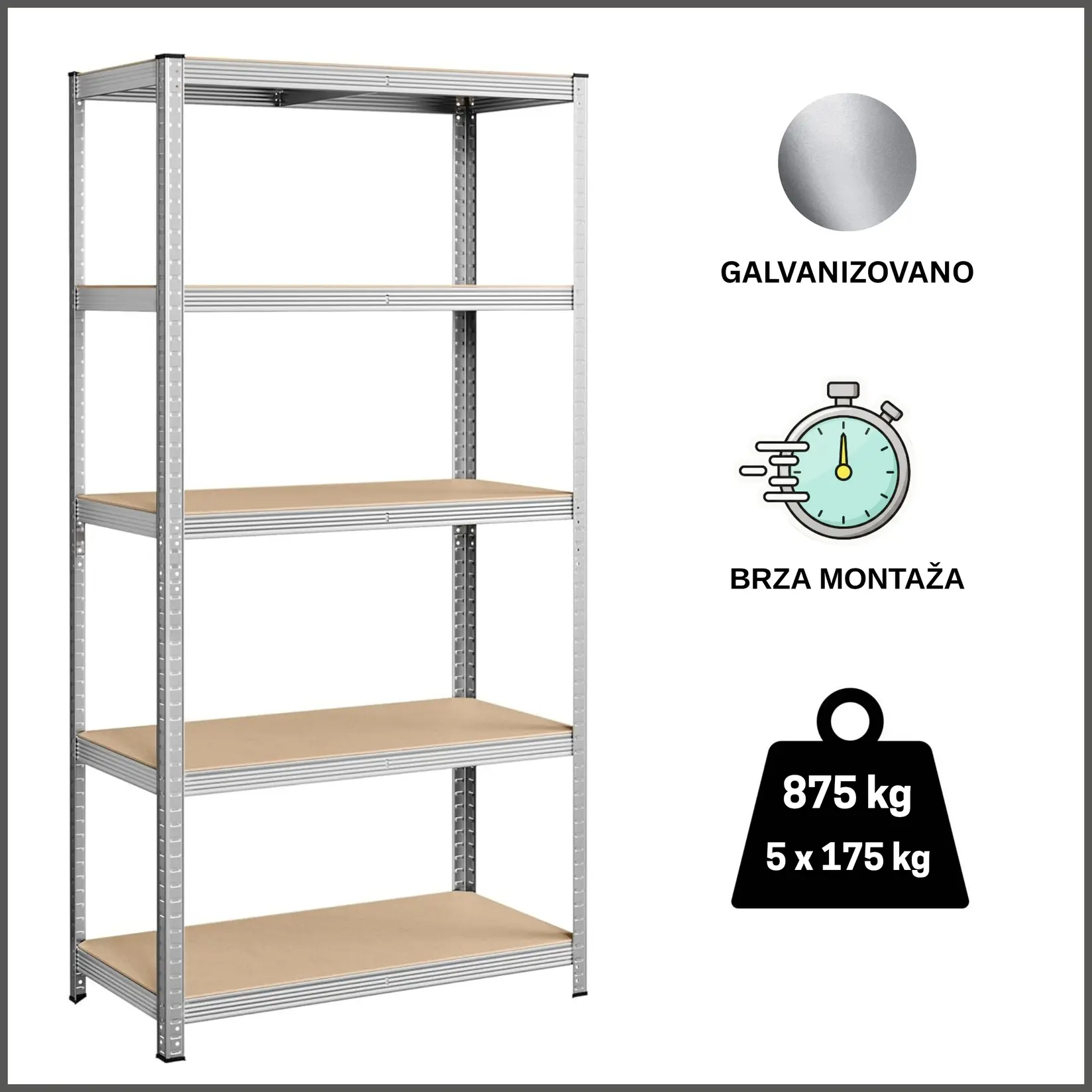 ePRO Metalna montažna polica Standard, 180x90x40 cm, 875kg, (5x175kg)