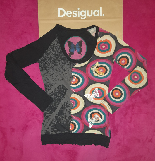 Desigual crna roze majica dug rukav XS/S%