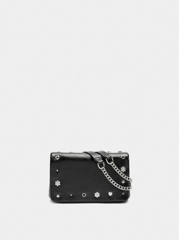 SHOULDER BAG WITH FLAP AND METALLIC DETAILS