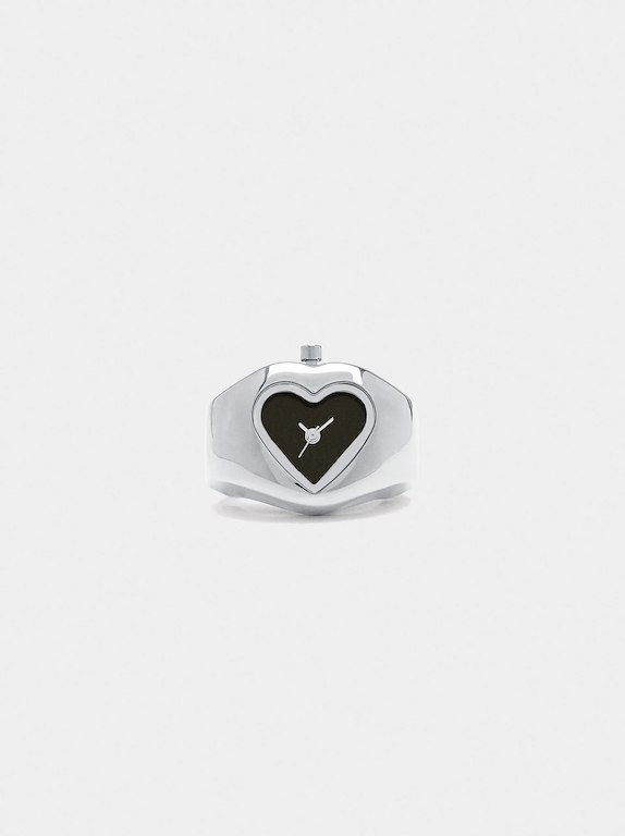 SILVER HEART WATCH RING - STAINLESS STEEL