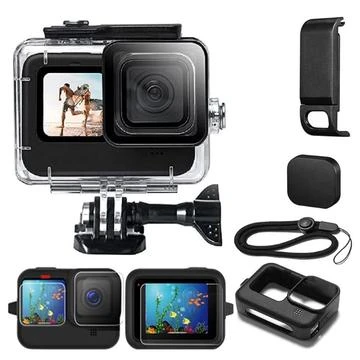 GOPRO HERO 9/10/11 WATERPROOF CASE W. SILICONE CASE / SCREEN PROTECTOR / BATTERY CASE - CLEAR
