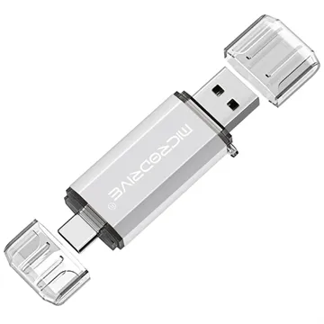 MICRODRIVE 64GB 2-IN-1 USB 2.0 / USB-C FLASH DRIVE - WHITE