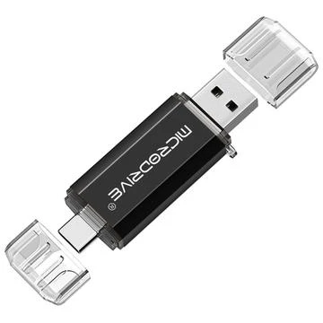 MICRODRIVE 64GB 2-IN-1 USB 2.0 / USB-C FLASH DRIVE - BLACK