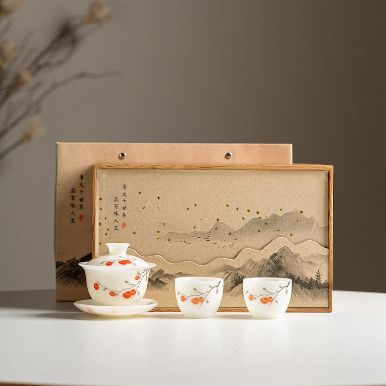 [Spring Special]"Ruyi Persimmon" - PuYu(璞玉) White Porcelain Tea Gift Set