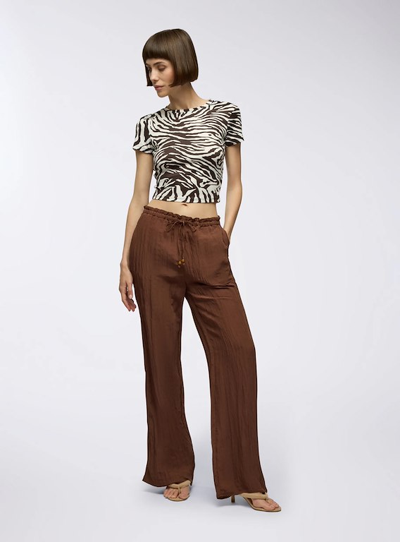 Elastična zebra print crop majica Var braon tamna