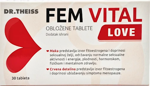 DR.THEISS
FEM VITAL LOVE OBLOŽENE TABLETE, dodatak ishrani, 30 kom
Dodatak ishrani