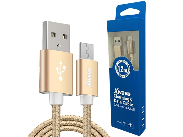 Xwave Kabl USB2.0 na Micro USB 1.2M,2A,aluminium,upleteni zlatni