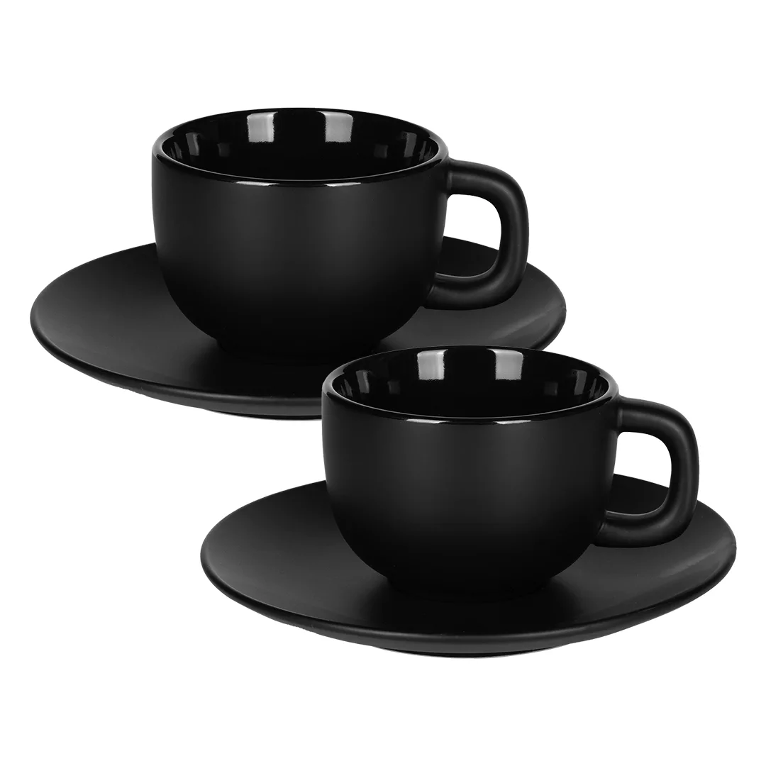 TOTEM MINI, set od dve keramičke šolje za espresso sa tacnama, 2 x 85 ml, crni