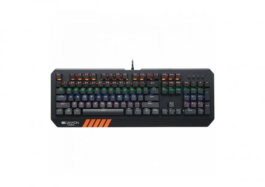 CANYON Hazard GK-6, Wired multimedia gaming keyboard with lighting effect, 108pcs rainbow LED, Numbers 104keys, EN double injection layout, cable length 1.8M, 450.5*163.7*42mm, 0.90kg, color black