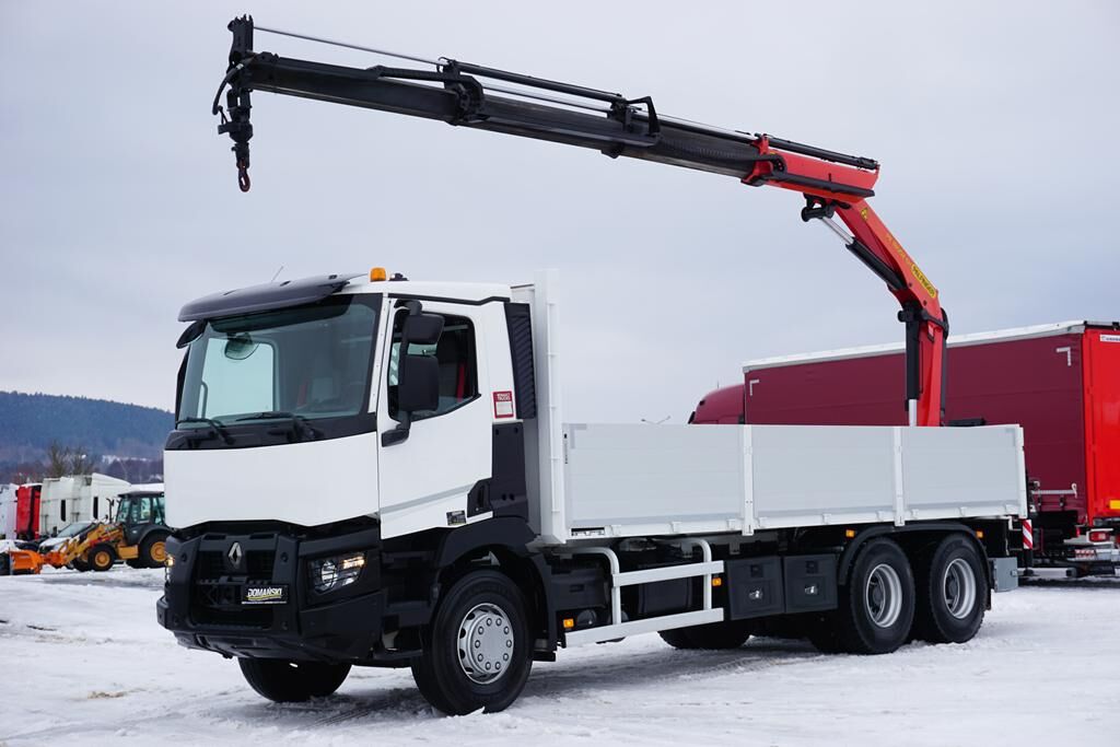 Renault C 380 / 6 X 4 / SKRZYNIOWY + HDS / PALFINGER PK 18002 / PILOT / kamion s ravnom platformom