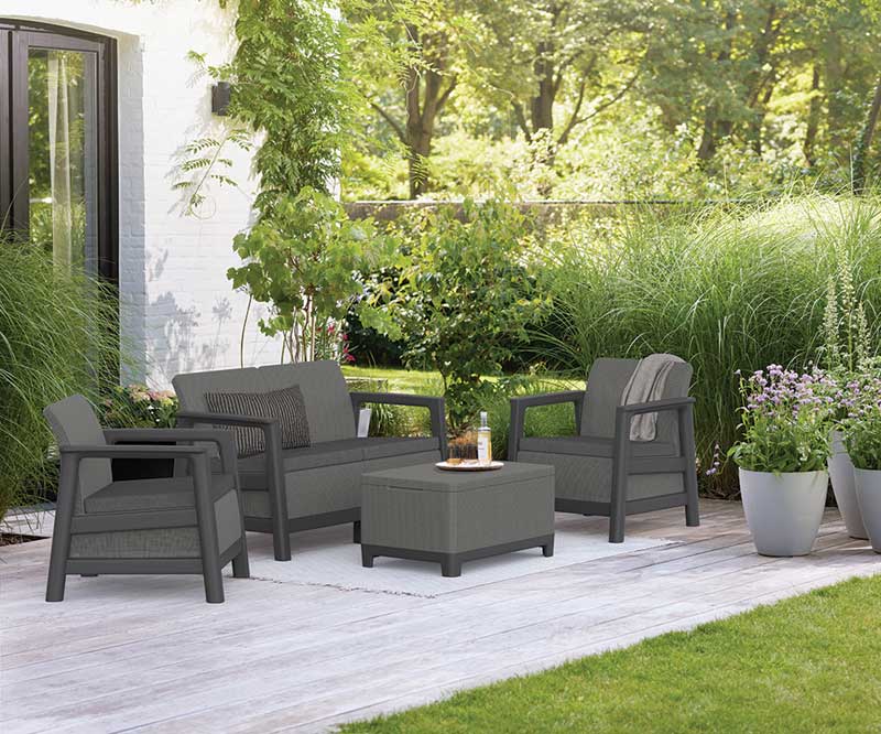 Keter Scandi Linea 2-Seater Set sa Box stolom Grafit