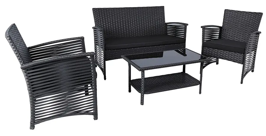 Wicker Ratan Garnitura Cordoba - 2 Fotelje, Sofa i Sto sa staklom