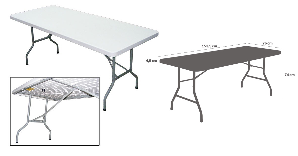 Sklopivi sto - plastična tabla i metalni nogari 153cm