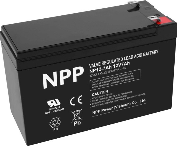 NPP NP12V-7Ah, AGM BATTERY, C20=7AH, T2, 151x65x94x100, 1,97KG, BLACK
