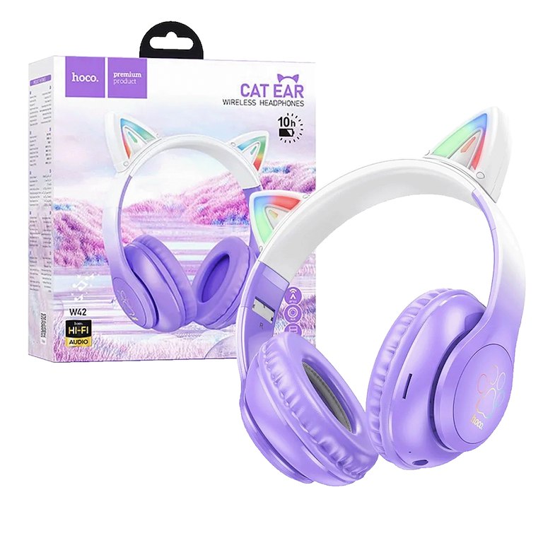 hoco. Bežične stereo slušalice, Bluetooth v5.3, 400mAh - W42 Cat Ears, Purple Grape