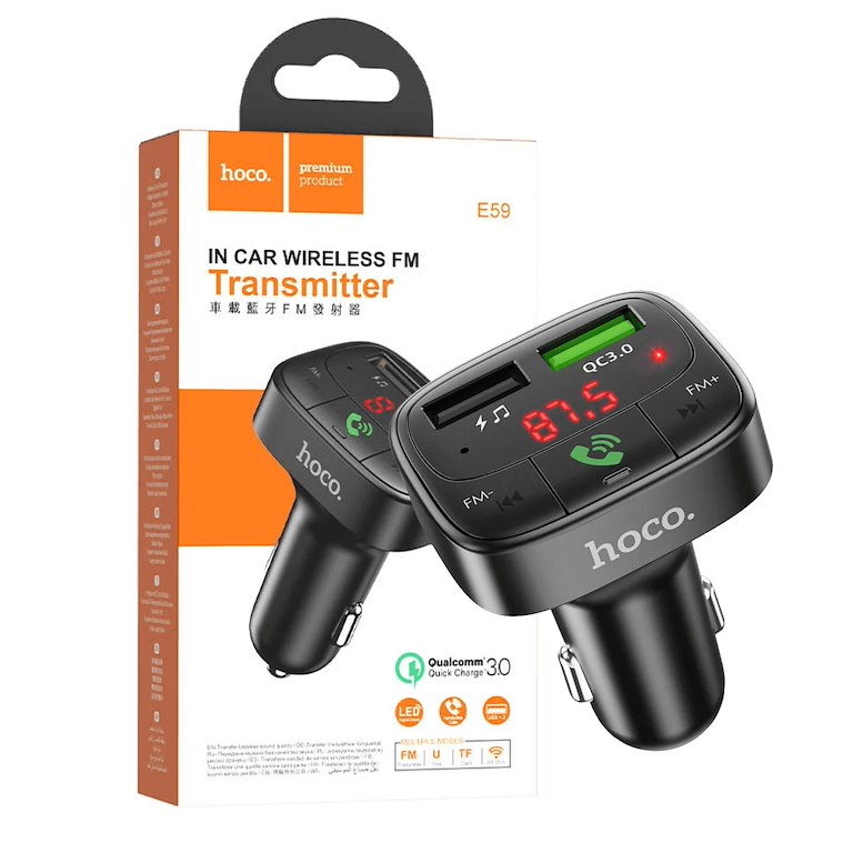 hoco. FM transmiter, punjač za auto, BT v5.0, 2 x USB - E59 Promise