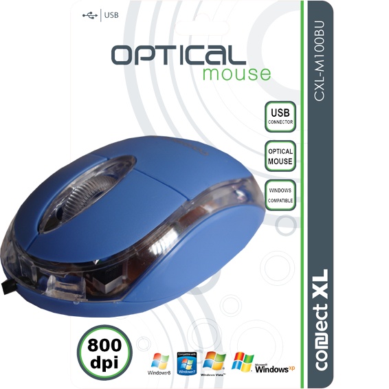 Connect XL Miš optički, 800dpi, USB, plava boja - CXL-M100BU