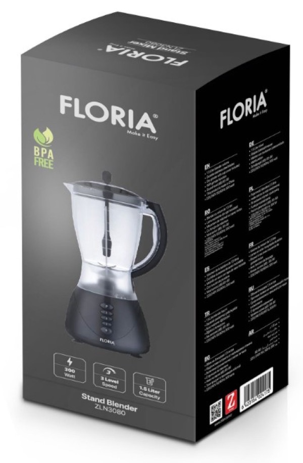 Floria Blender, zapremina 1.5 lit, 300 W, crni - ZLN3080