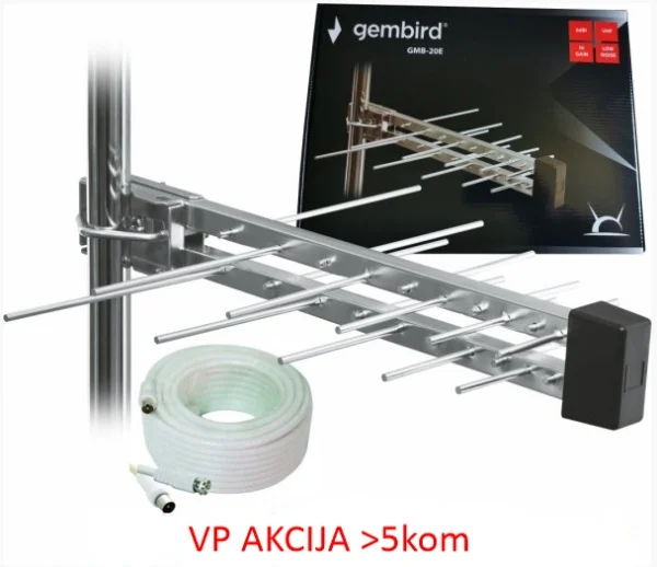 GMB-20E sa kutijom +15m ** Gembird Antena Loga UHF sa RF-Konektorom,20el, 39cm,6dB alu +kabl 15m 774