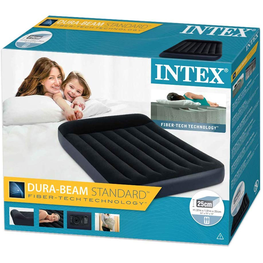 Intex 64148 Dura-Beam Standard Classic Krevet Na Naduvavanje 137x191x25 cm Sa Električnom Pumpom i Uzglavljem