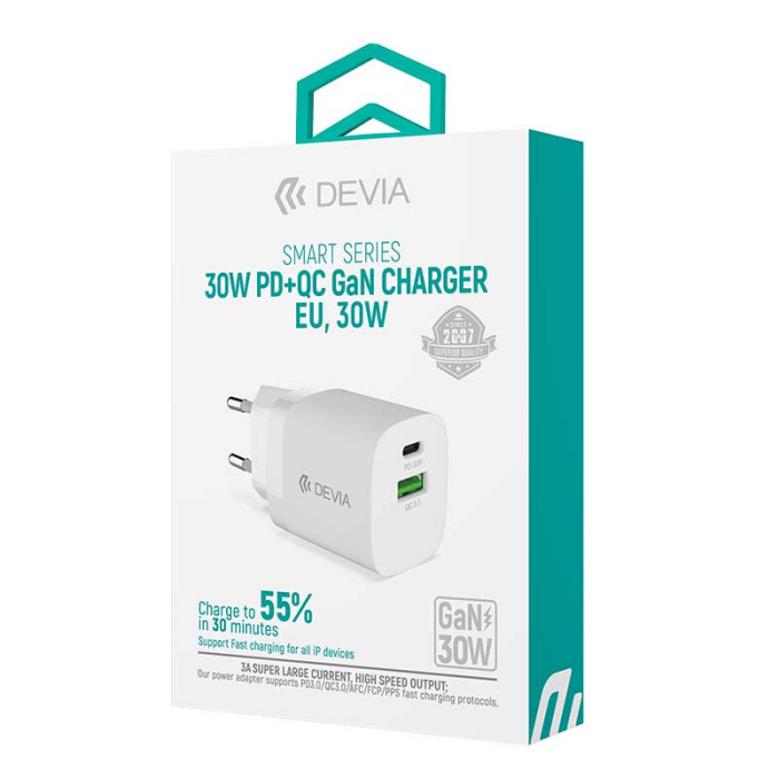 ADAPTER DEVIA SMART SERIES PD+QC QUICK CHARGER 30W BELA