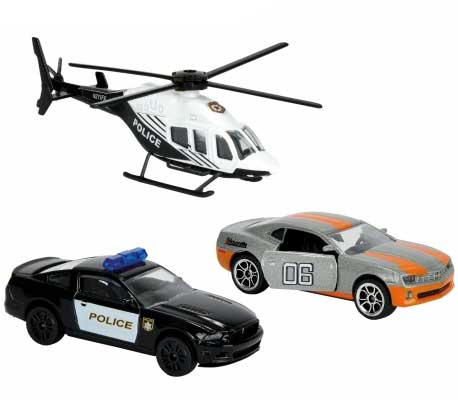 Majorette autići set Potera sa crno-belim helikopterom M2057300