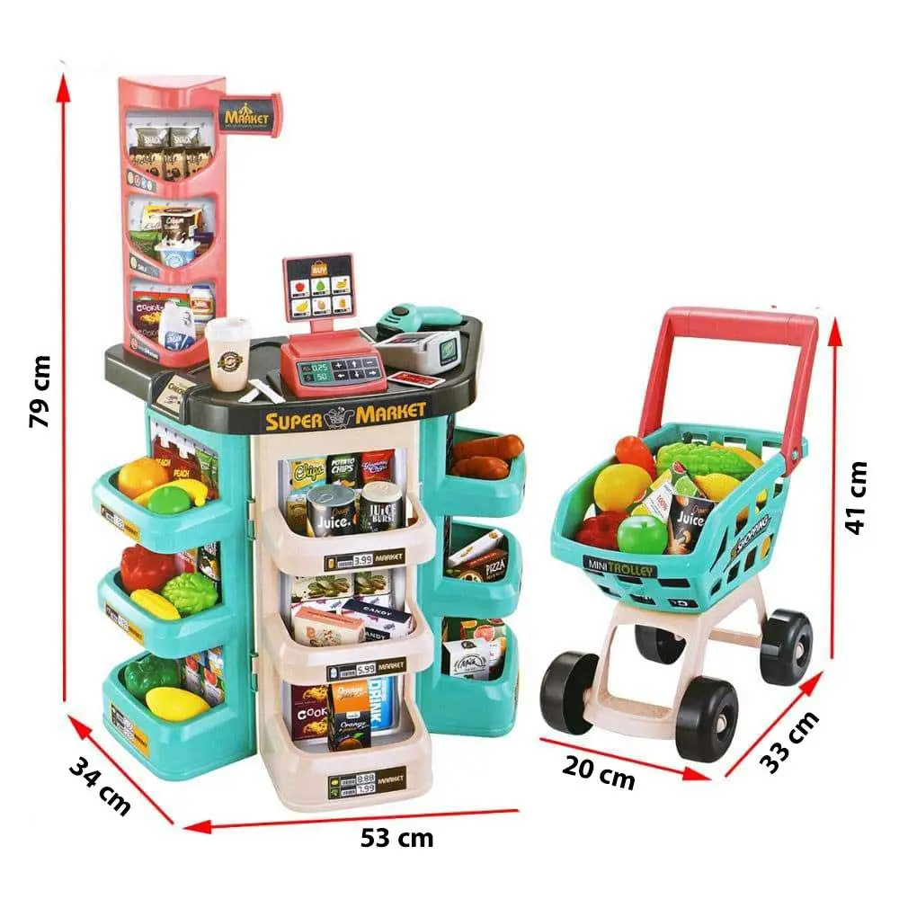 Moj Veliki Super Market sa 47 Elemenata za Opremanje Prodavnice i Kolicima