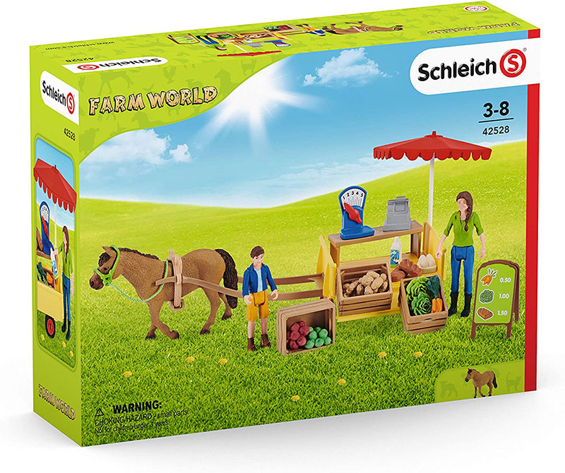 Schleich figurice Domaće životinje - Konjska zaprega sa pijačnom tezgom 42528
