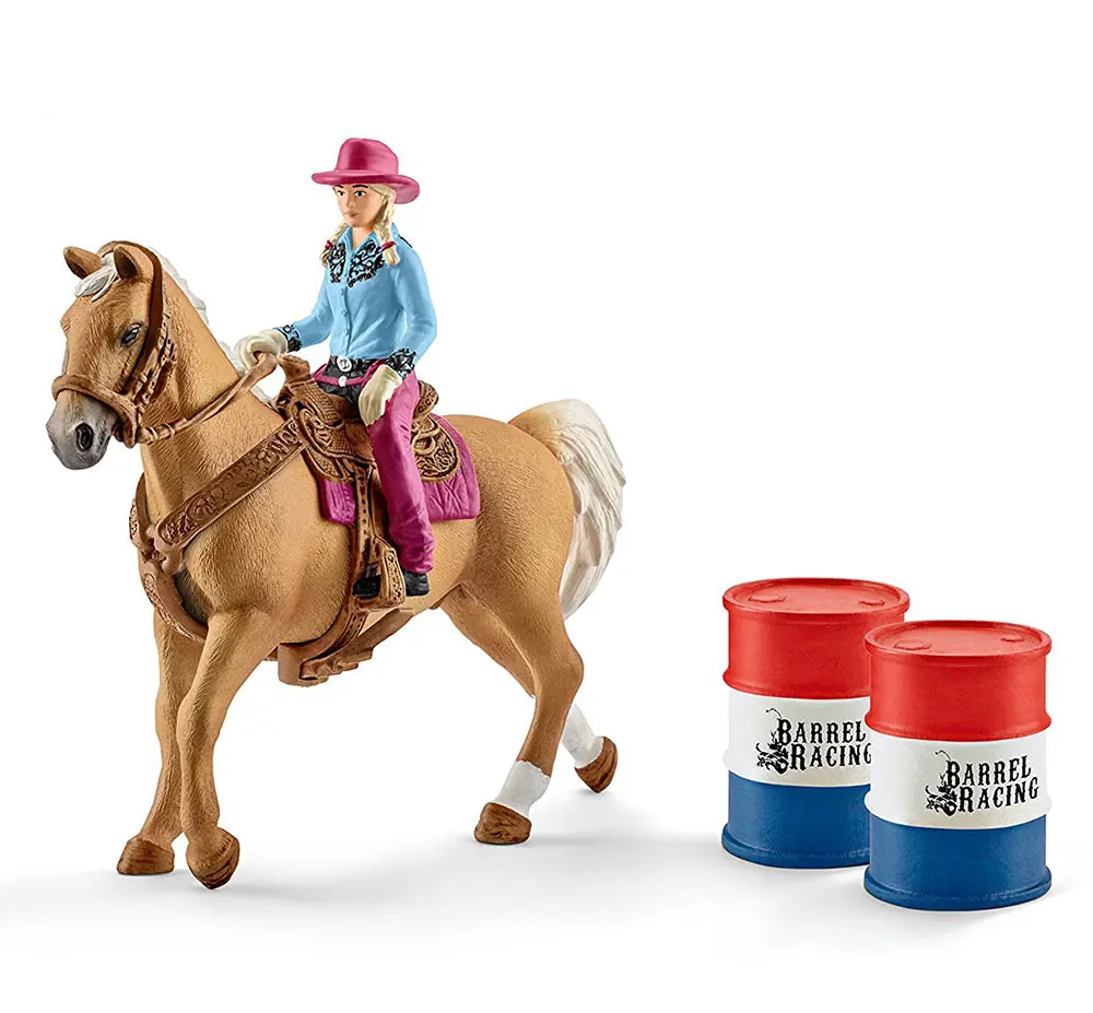 Schleich Figure Domaće životinje - Rodeo - Kaubojka na konju u trci oko burića 41417