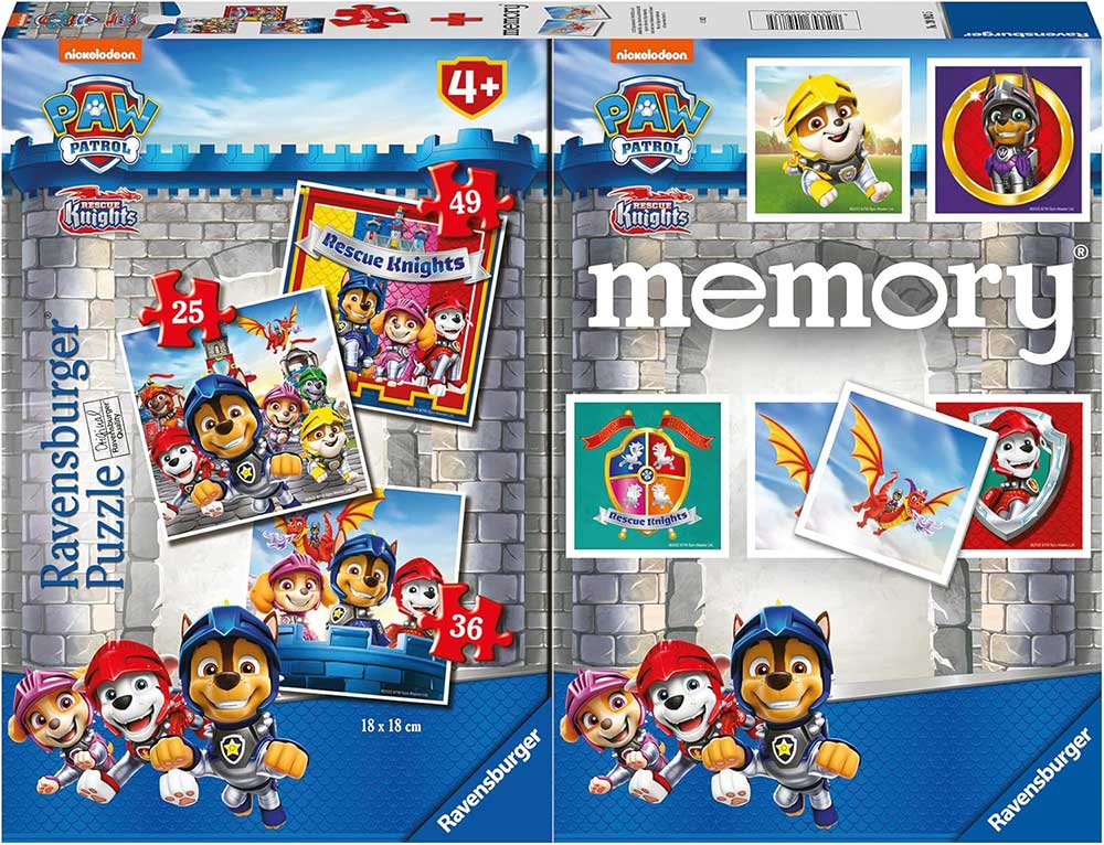 Paw patrol Knights 2u1 Društvena igra Memorija + 3 Puzzle Ravensburger 20983