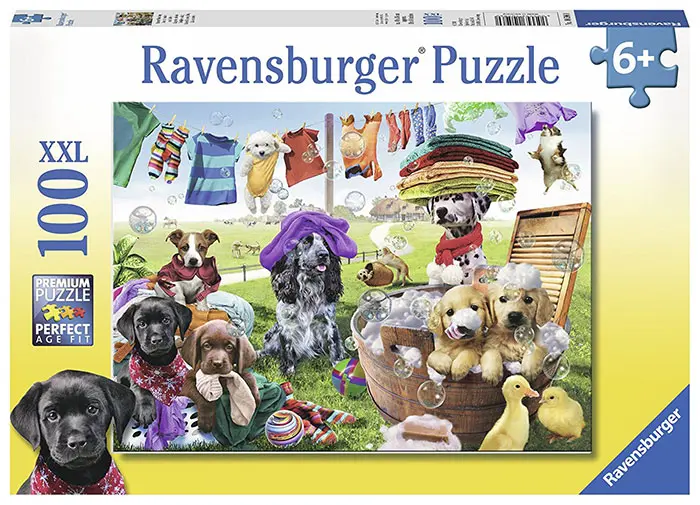 Ravensburger puzzle Dečije puzle - XXL - Životinje - Kučići - Colorful Washing Day 100 delova RA10596