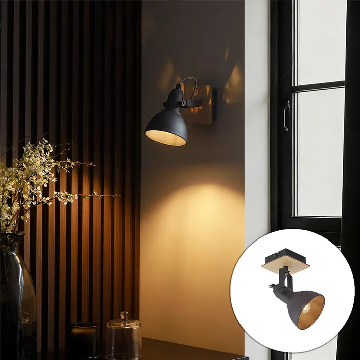 Industrijski reflektor crni sa drvetom rotirajućim i nagibnim - Jakub