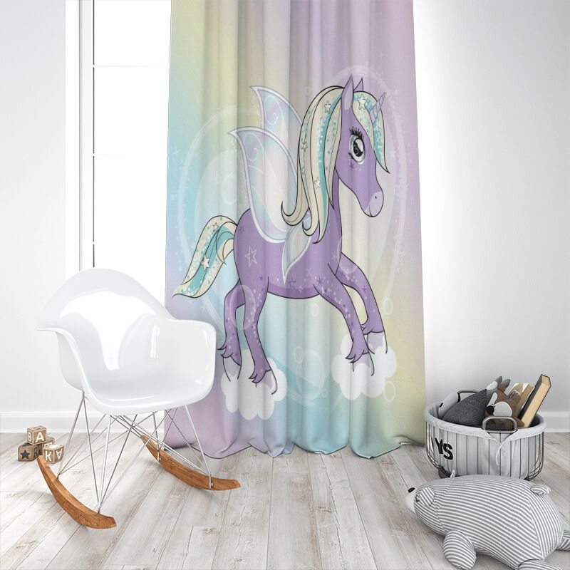 Dečiji draper Unicorn ljubičasti (Jedno krilo) – 140x250cm, D-019