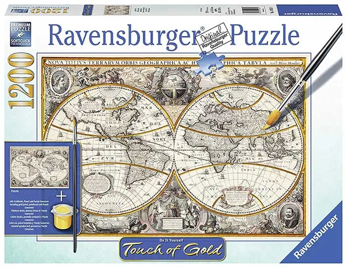 Puzzle 1200 delova - Stara karta sveta + zlatna boja - Ravensburger Touch of Gold 19931