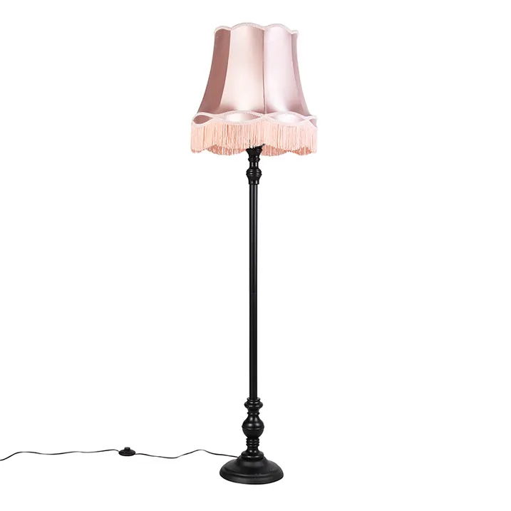 Podna lampa crna sa abažurom u boji roze - Classico