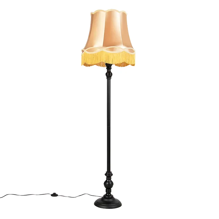 Podna lampa crna sa abažurom u stilu bake zlatne boje - Classico