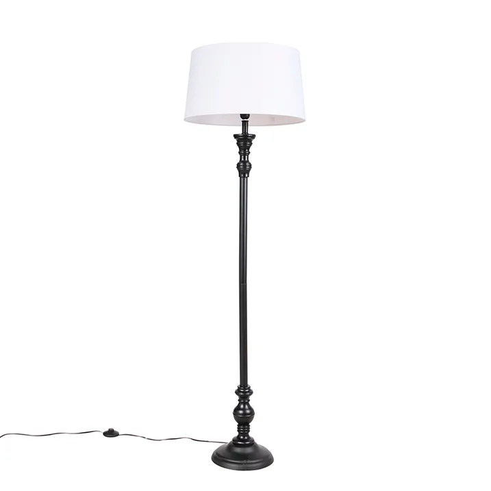Podna lampa crna sa platnenim abažurom belim 45cm - Classico