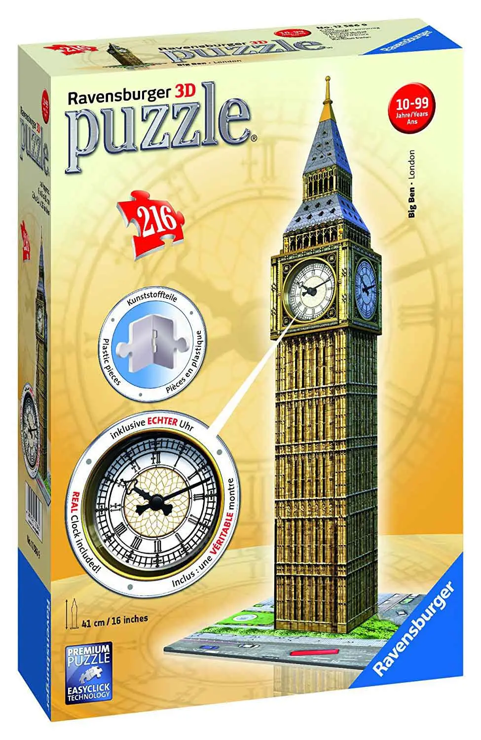 Ravensburger 3D puzzle Big Ben Includes Real-Working Clock RA12586