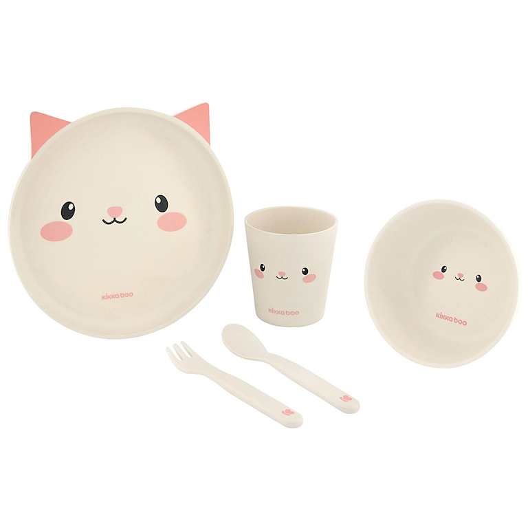 Kikka Boo Set bebi posuđa od bambusa Cat Pink KKB40073
