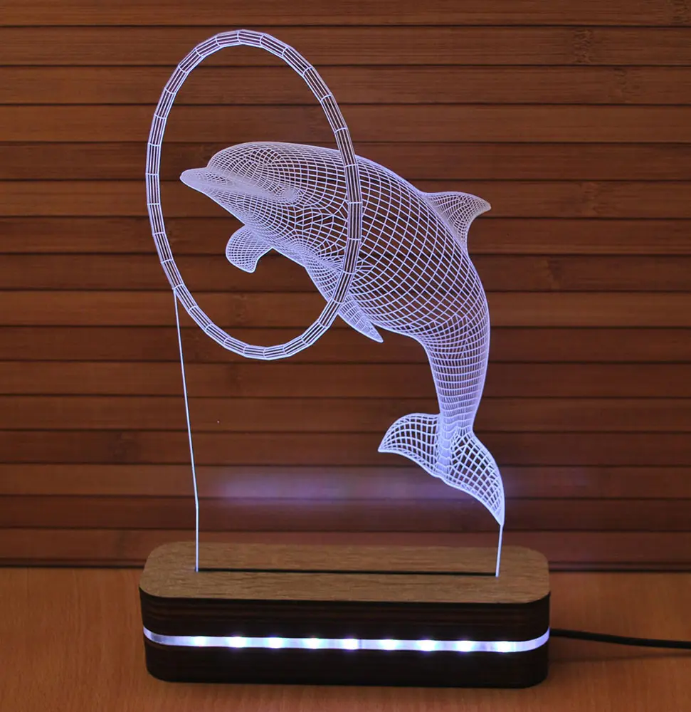 Black Cut 3D Noćna LED lampa White Dolphin A003CW