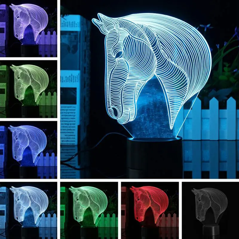 Black Cut 3D LED Lampa Horse Multicolor - 8 boja